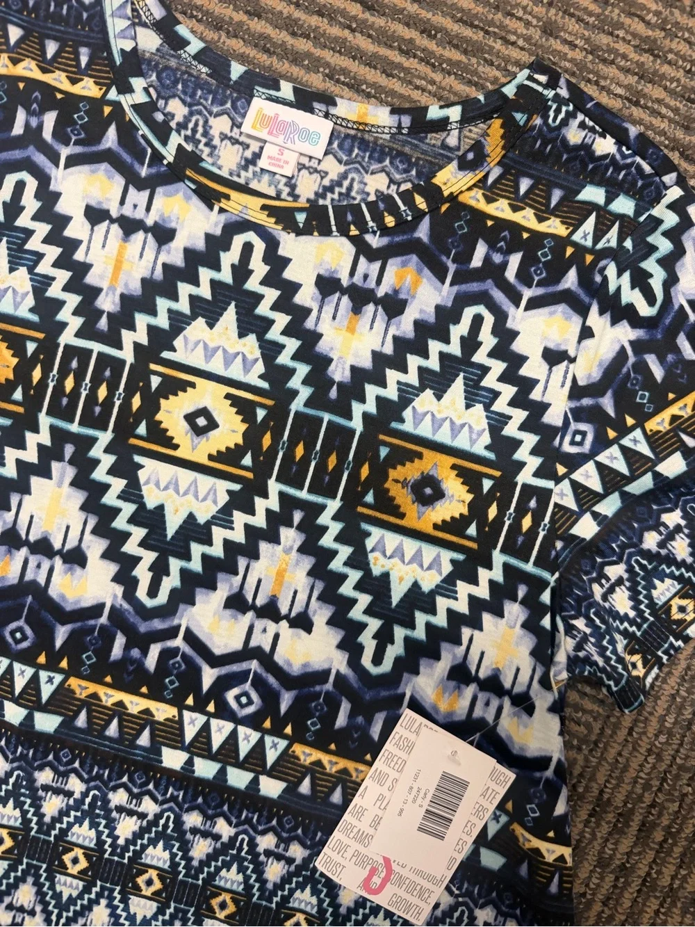 LuLaRoe | Dresses | Nwt Lularoe Carly Navy White Gold Aztec Highlow ...